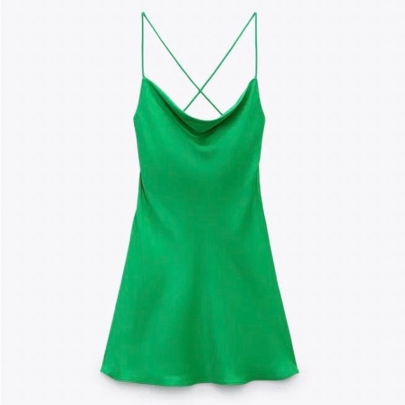 Zara | Dresses | Zara Kelly Green Satin Mini Dress Xs | Poshmark